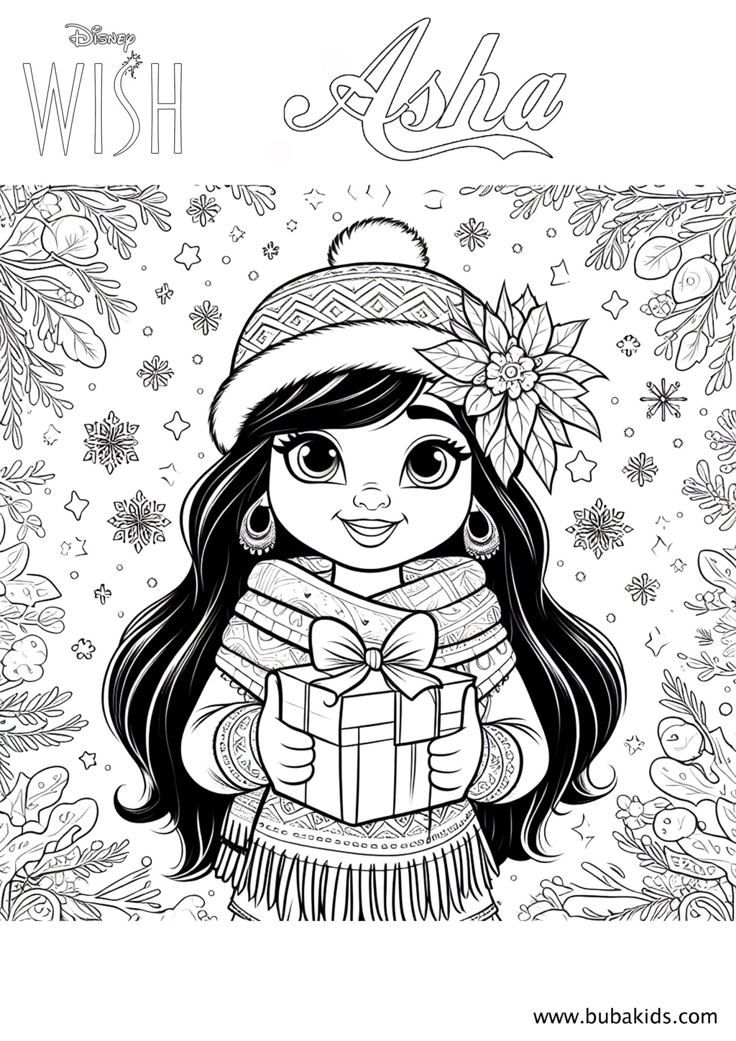 cute asha from wish disneys movie coloring page | BubaKids.com