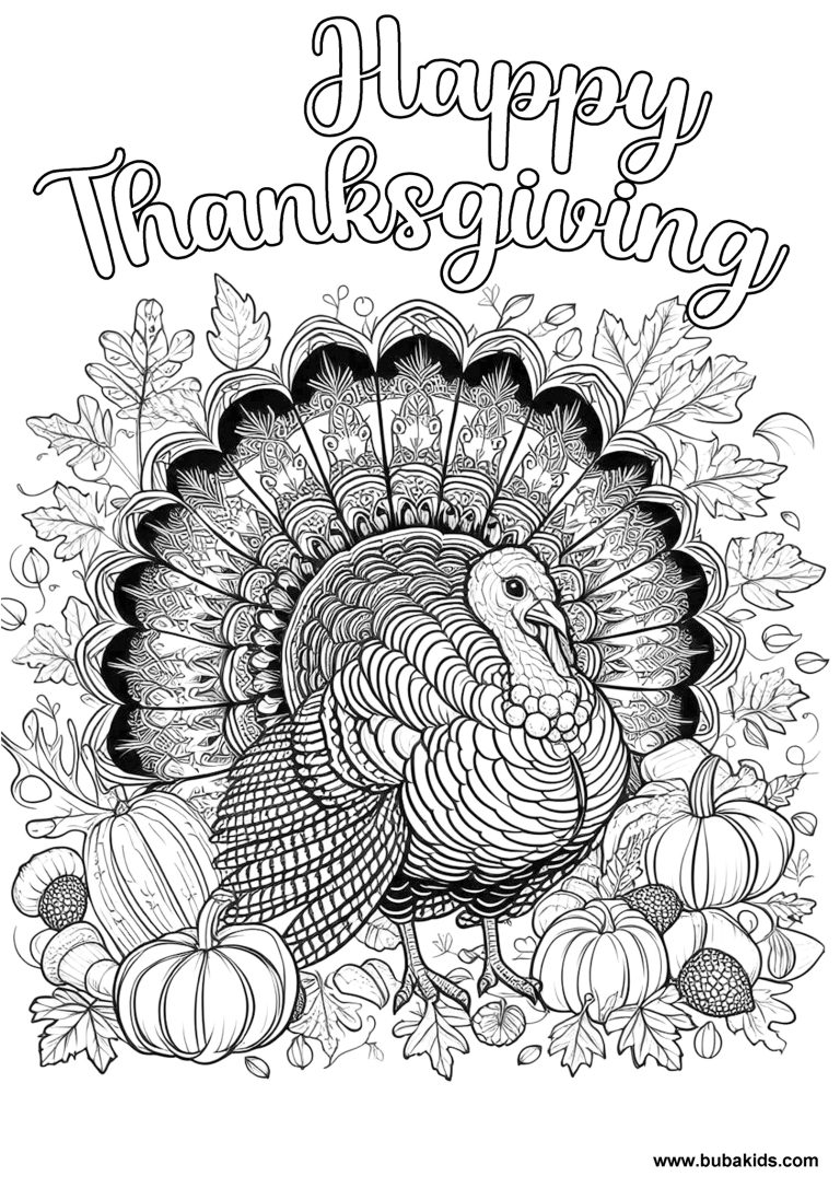 Happy thanksgiving coloring page | BubaKids.com