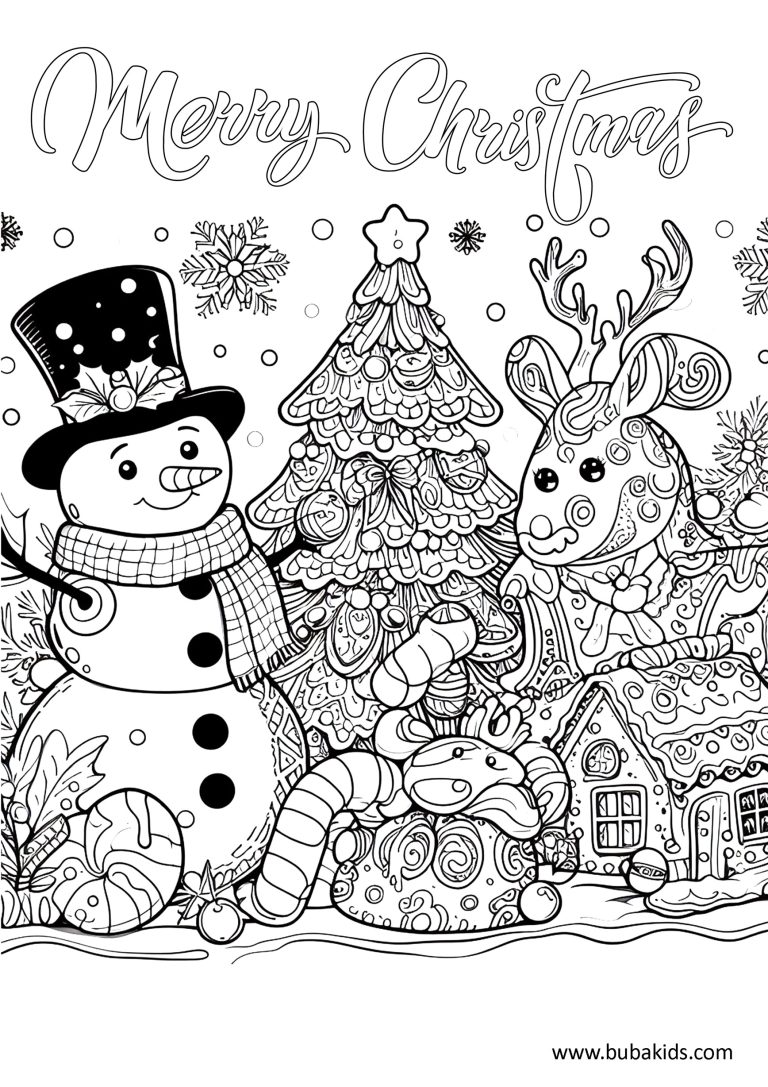 Cool christmas theme coloring page merry christmas | BubaKids.com
