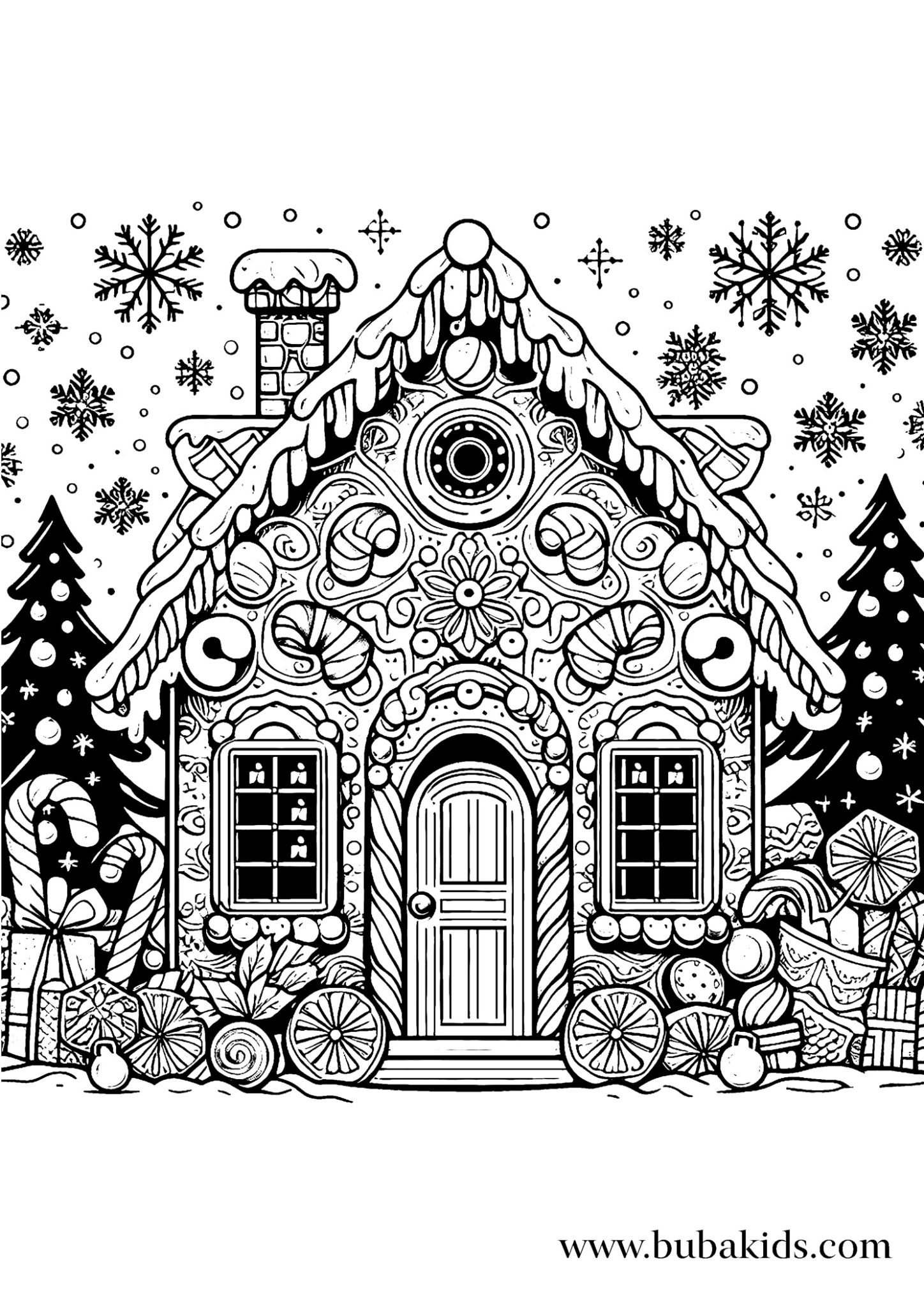gingerbread house Christmas coloring page | BubaKids.com