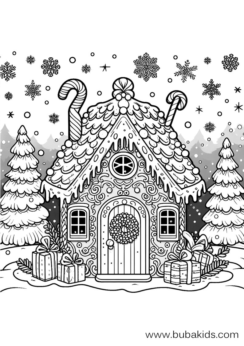 Christmas gingerbread house coloring page | BubaKids.com