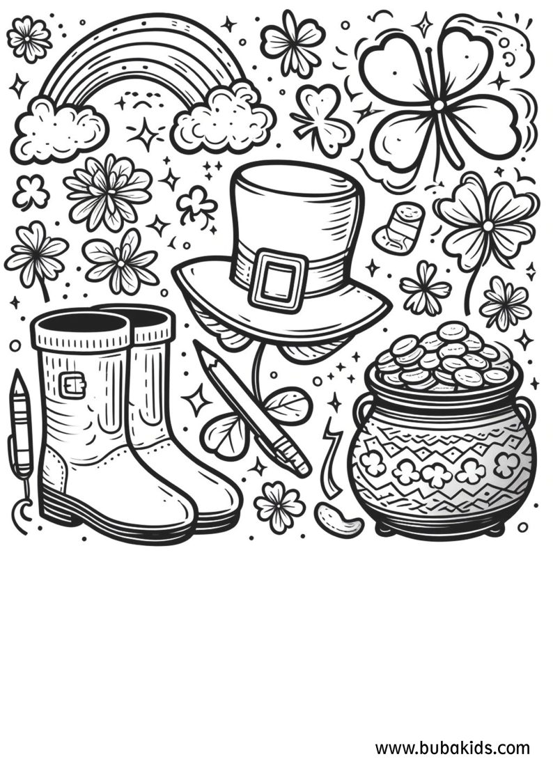 St Patrick's Day easy shamrocks coloring Page | BubaKids.com