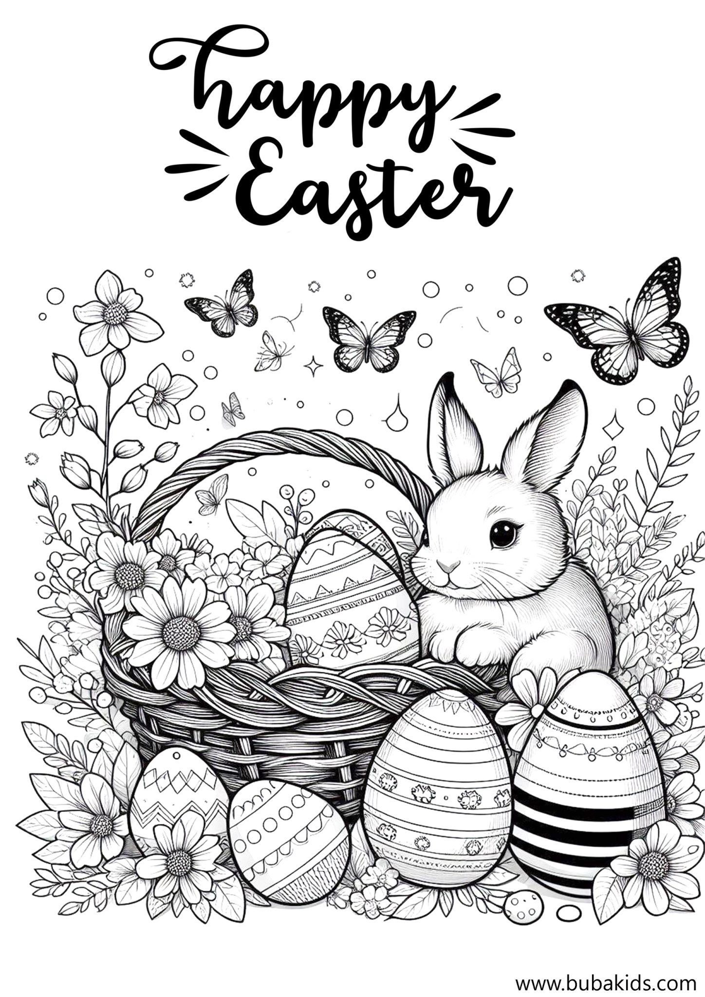 bunny and eggs coloring page easter coloring page | BubaKids.com