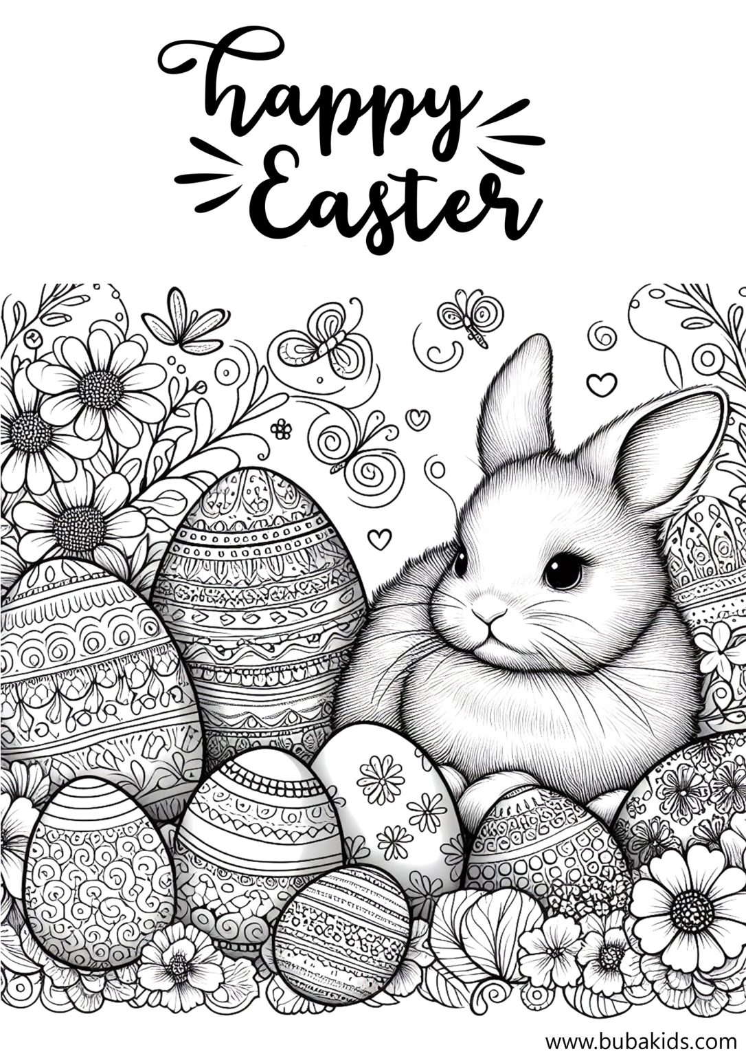 eggs and bunny easter coloring page | BubaKids.com