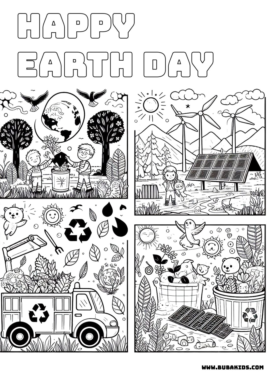 Free Download Happy Earth Day Coloring Page | BubaKids.com