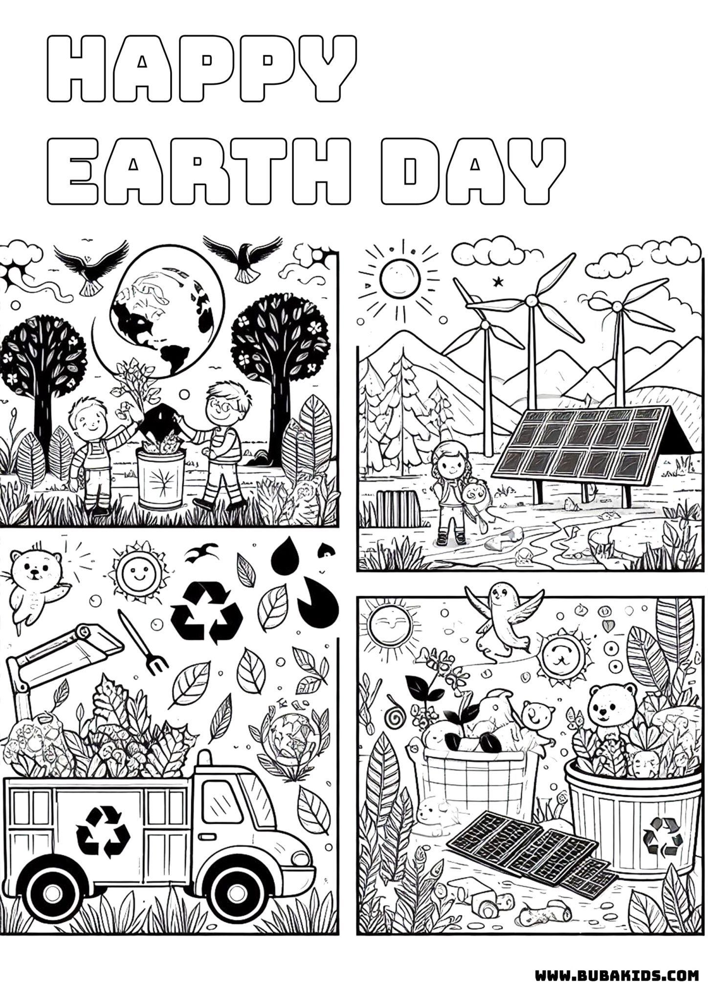 Free Download Happy Earth Day Coloring Page | BubaKids.com
