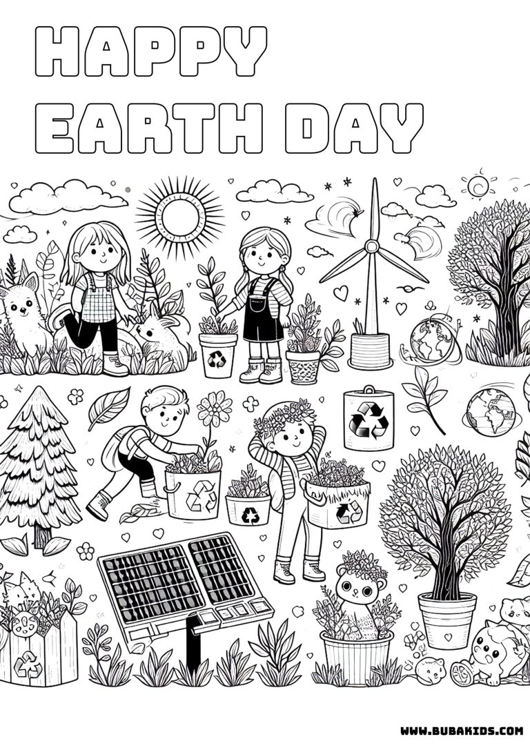 happy earth day coloring page | BubaKids.com