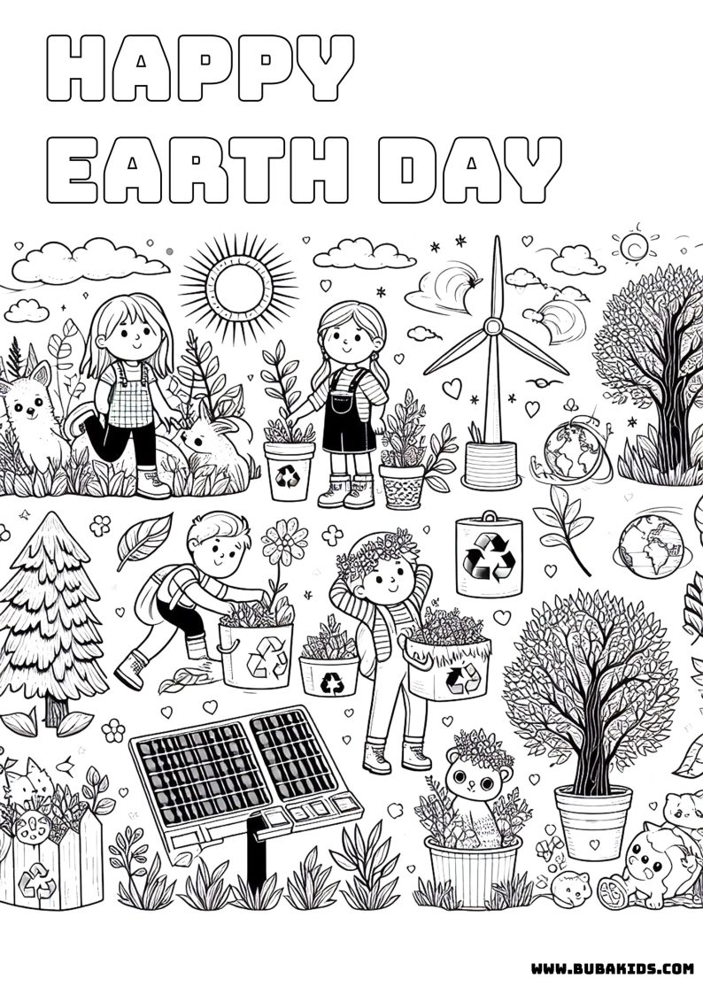 happy earth day coloring page | BubaKids.com