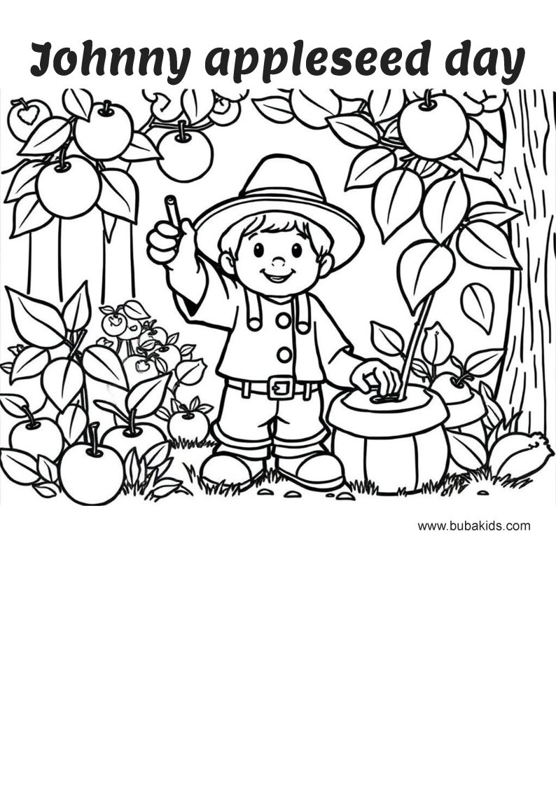 johnny appleseed day coloring page | BubaKids.com